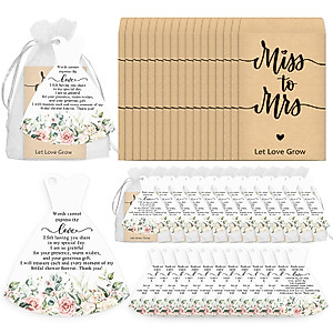 ReliThick 50 Sets Bridal Shower Party Favors for Guests Include Let Love Grow Self Adhesive Seed Packets Seed Envelopes Thank You Cards Organza Bridal Shower Gift Bags for Wedding Souvenirs, No Seed