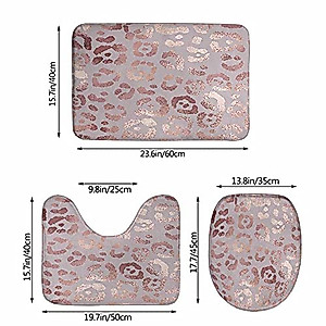 AOYEGO Rose Gold Leopard Skin 3 Pieces Bathroom Rugs Set Elegant Jaguar Spots Texture with Foil Effect Non Slip 23.6X15.7 Inch Soft Absorbent Polyester for Tub Shower Toilet