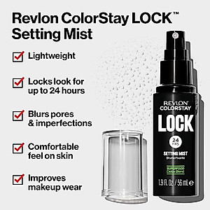 Revlon Colorstay 24 Hr Lock Setting Mist, Keeps Face Makeup from Melting & Fading, Mattifying, Blurring & Oil Absorbing Spray, Transfer-Proof & Mask Friendly, 1.9 fl oz