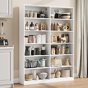 FACBOTALL Bookshelf and Bookcase, 6-Tier Double Wide Bookshelves,Freestanding Display Storage Shelves, Tall Bookcases for Home Decor Bedroom, Living Room, Home Office,White