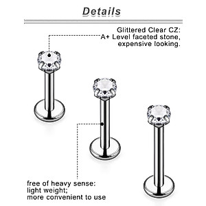 Ocptiy 16G G23 Titanium Lip Labret Monroe Medusa Ashley Ring Stud Hypoallergenic Flat Back Screw on Cartilage Tragus Helix Ear Earring Piercing Jewelry Stainless Surgical Steel Women Men 6mm 8mm 10mm