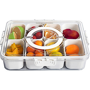 Divided Snackle Box platters with Lid and Handle, Snack Box Charcuterie Container for Portable Snack Platters, Travel Snack Container for Snacks, Fruits, Candy, Nuts - Perfect for parties, picnics
