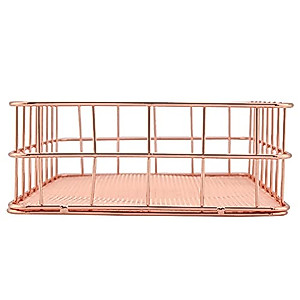 Fdit Storage Basket,Rose Gold Iron Storage Basket Organizer Shelf Storage Rack Desk Decor for Office,Home and Student Desk(D)