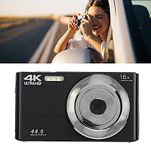 4K HD Camera, 16X Digital Zoom, Impactresistant Plastic Housing, Easytouse 2.8 Inch Screen for Recording (Black)