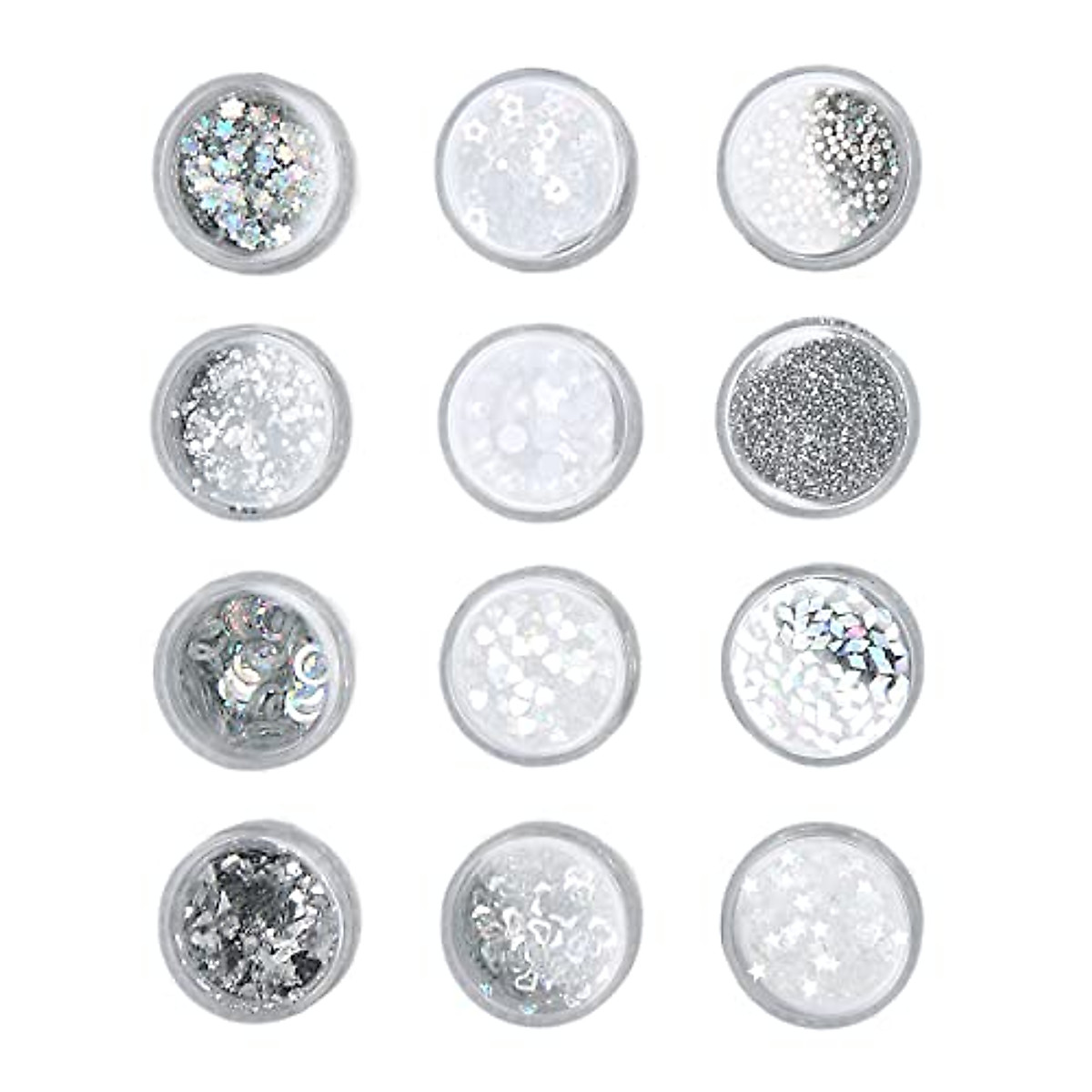 Nail Glitter Sequins, Decorations Craft Glitter Sequin Multiple Shapes Hand Made DIY 12 Grids for Homemade Cards(Silver)