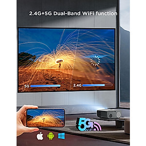 Native 1080P Projector 4K Support, 5G WiFi Bluetooth Portable Projector with Tripod, 11000L Movie Projector, 300" Display Home Projector Compatible with HDMI/TV Stick/iOS/Android/PS5