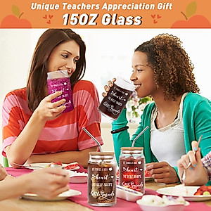 ICOONEY Teacher Appreciation Gifts Drinking Glass - Teacher Gifts for Women - Thank You Gifts for Best Teacher - 15 Oz Teacher Birthday Gift Beer Can Glass Cups with Lids and Straws