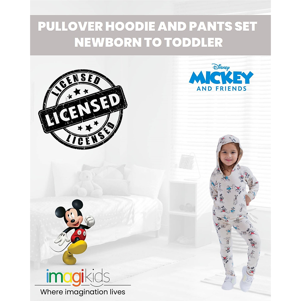 Disney Mickey Mouse Pluto Donald Duck Newborn Baby Boys Pullover Hoodie and Pants Outfit Set White 6-9 Months