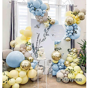 Pastel Blue Yellow Balloon Garland Double Stuffed White Sand Light Yellow Matte Balloons Macaron Baby Blue Balloon Arch Kit for Baby Shower Bear Birthday Bridal Party Decoration