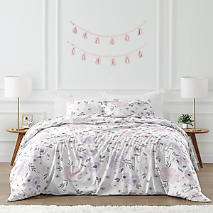 Sweet Jojo Designs Lavender Purple, Pink, Grey and White Shabby Chic Watercolor Floral Girl Full/Queen Teen Childrens Bedding Comforter Set - 3 Pieces - Rose Flower
