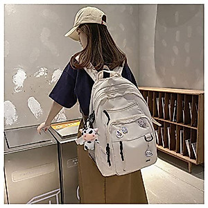 SPORTBANG Cute Aesthetic Backpack for teen girls middle school Bag Student Laptop White Backpacks With Cute pin accessories (White, One Size)