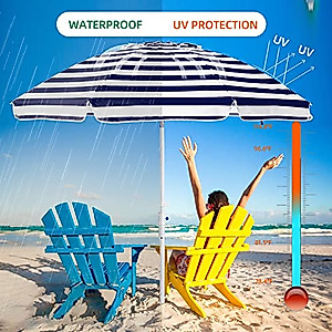 MEWAY 6.5ft Beach Umbrella with Sand Anchor & Tilt Mechanism, Portable UV 50+ Protection, Outdoor Sunshade Umbrella with Carry Bag, for Garden Beach Outdoor