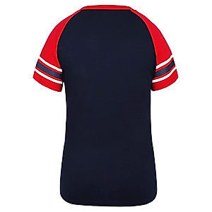 Geneisteck Womens City Baseball V Neck Fans Raglan T-Shirts - Navy & Red (Size:XL)