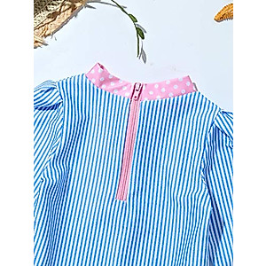 Yeeye Baby Girls Long Sleeve Printed One Piece Swimsuit UPF50+ Sun Protection Rashguard Shirt with Zipper Blue,White 3-6 Months