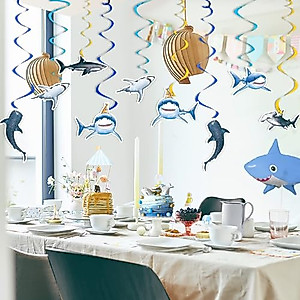 WERNNSAI Shark Party Hanging Swirls – 24 PCS Shark Party Supplies Birthday Decorations for Boys Ocean Shark Themed Party Baby Shower Ceiling Decor