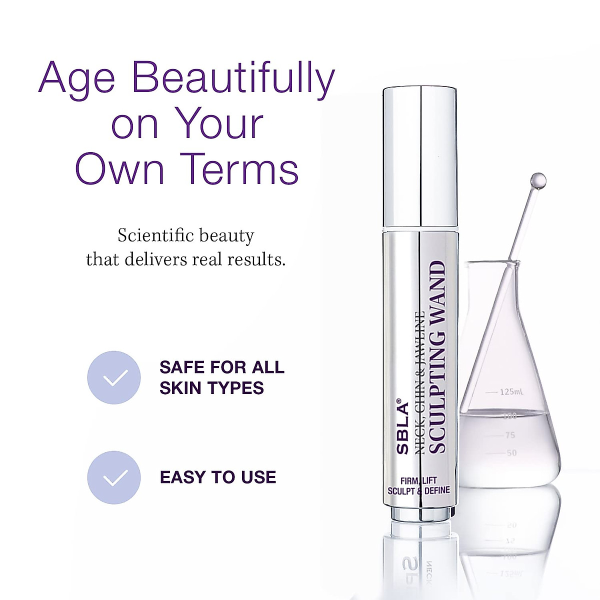 SBLA Beauty Neck, Chin & Jawline Sculpting Wand, Advanced Anti-Aging Serum For Smoothing, Tightening, Firming & Lifting Neck Skin, Instant Sculpting Wand, 0.7 Fl Oz / 20mL (104 doses)