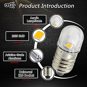 Ruiandsion 10pcs E10 Base Socket LED Bulb 1W 12V Warm White Replace Torch Flashlight Bulbs,Negative Earth