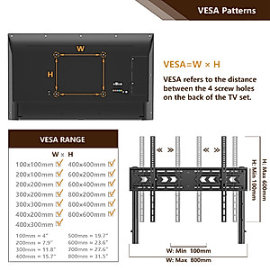 Mobile TV Cart Rolling TV Stand with Wheels for 55-100 Inch LCD LED Flat Curved Screens up to 250 lbs, Max VESA800x600 mm Heavy Duty Portable Floor TV Stand Large Base Trolley Height Adjustable