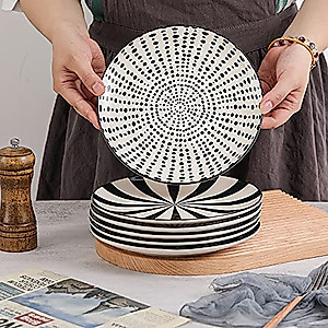 AHX Black Plate Set 8 Inch - Salad Plates | Dessert Appetizer Plates - Porcelain Lunch Plates - Set of 6 - Dishwasher and Microwave Safe