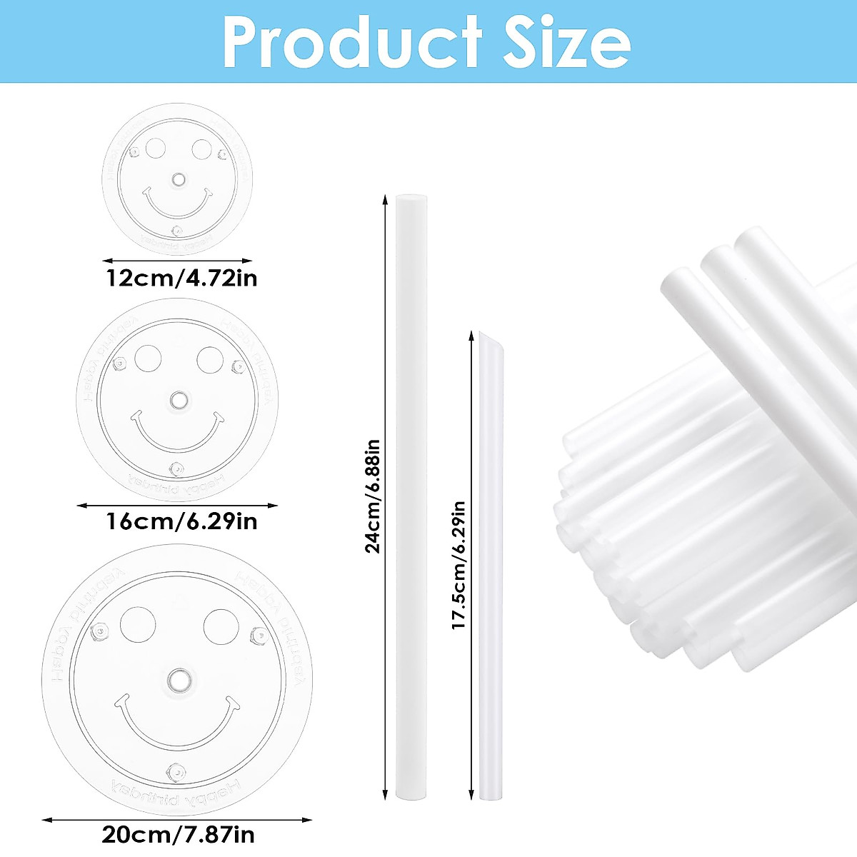 18 Pieces Cake Dowel Rods Set, 15 Pcs Cake Dowels Rods with 3 Pcs Cake Boards (6, 8,10 Inch) Cake Dowels for Tiered Cakes, Plastic Cake Support Rods for Wedding Cake Construction and Stacking