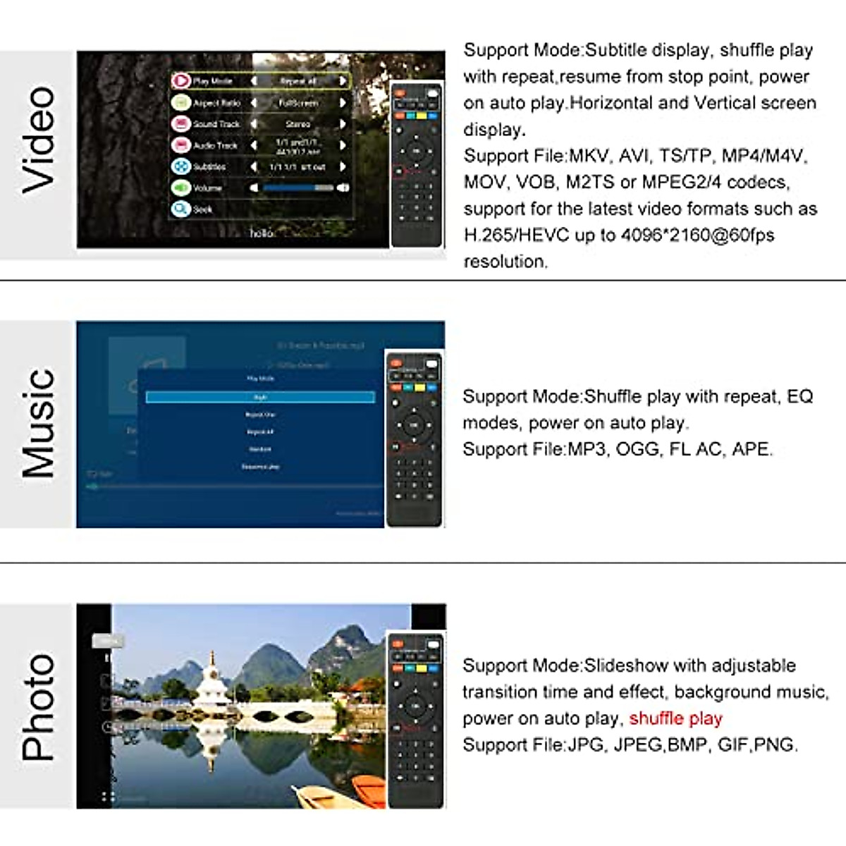 4K@60hz MP4 Media Player Support 8TB HDD/ 256G USB Drive/SD Card with HDMI/AV Out for HDTV/PPT MKV AVI MP4 H.265-Support Advertising Subtitles/Timing, Networkable, Mouse&Keyboard Control