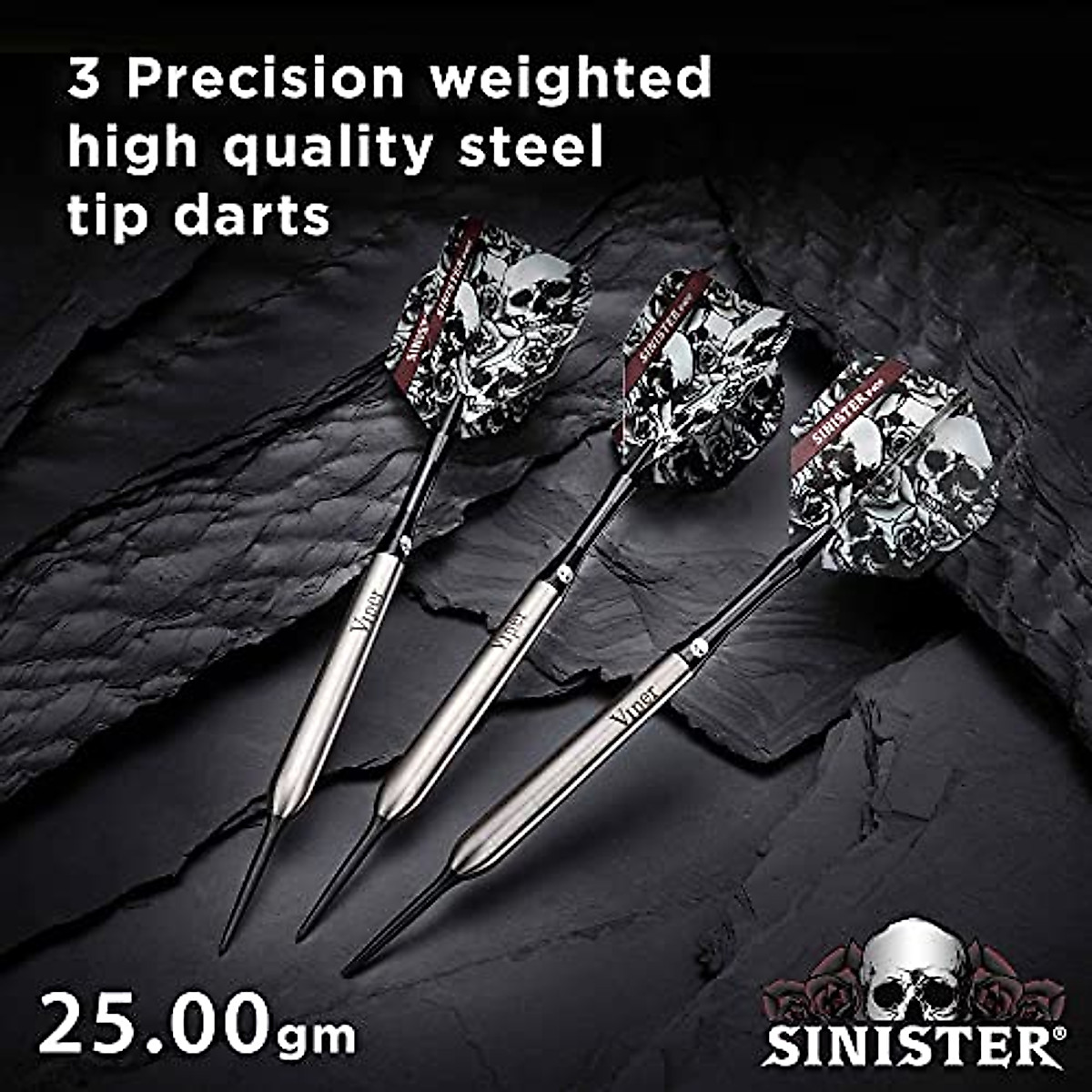 Viper by GLD Products Sinister 95% Tungsten Steel Tip Darts, 25 Grams,Silver,23-3811-25