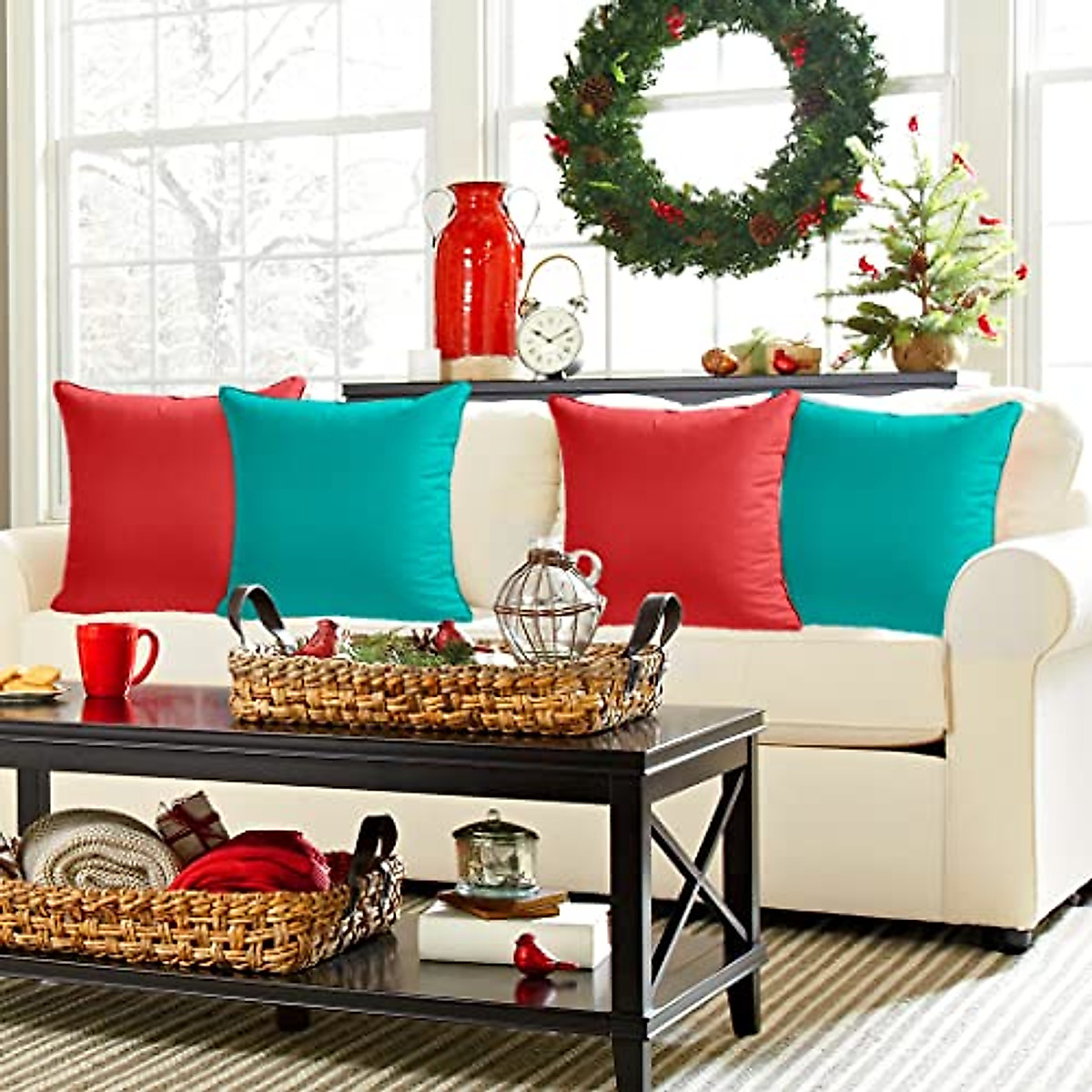 Coddsmz Pillow Covers Decorative Garden Cushion Cover DIY Throw Pillowcase for Patio Tent Balcony Couch Home Bed Sofa Halloween Christmas(Teal, 6Pack-18x18in/45x45cm)