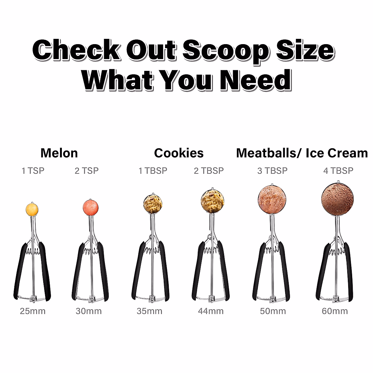 Cookie Scoop 4 Tbsp, TJ POP Professional Stainless Steel Ice Cream Scoop 60 mm, Soft Grips, Quick Trigger Release, 60 ml