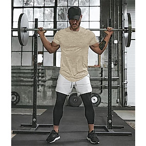 COOFANDY Men Workout T Shirt Pack Cotton Running Short Sleeve Longline Solid Tee Black/Khaki