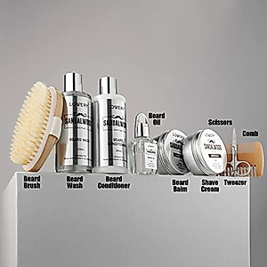Mens Gifts, Sandalwood Beard Grooming Kit, Mens Grooming Kit for Boyfriend Dad, Him, 11pc Beard Straightener for Men Beard Care, Beard Growth and Trimming Gift, Beard Wash Growth Oil & More