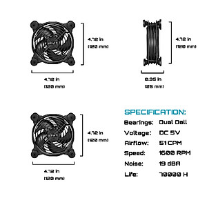 upHere USB Computer Fan Black,Dual 120mm Fan,Silent Fan for Computer Cases Computer Cabinet PlayStation Xbox Cooling,U1203
