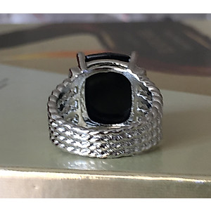 Designer Inspired Twisted Cable 16x12mm Black Onyx Checkerboard Cushion Ring Size 7, 9 (8)