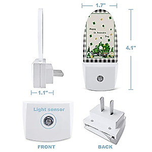 St. Patrick's Day Night Light, LED Plug in Night Light, Black Checkered Green Truck Lucky Clover Gold Night Lights with Dusk to Dawn Sensor Decorative Kids/Adults Nightlight for Bedroom Bathroom