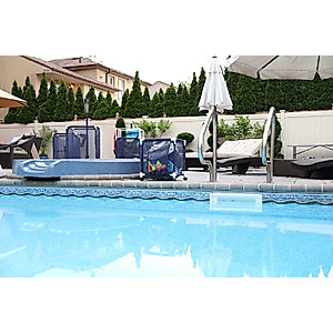 Essentially Yours Rolling Pool Noodle Storage Organizer Bin, Standard Noodle Holder, (25.4" W x 26" L x 40.5" H), Blue/White Style 510643