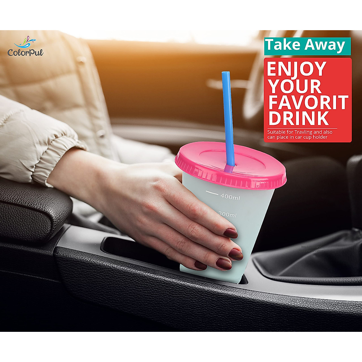 COLORPUL Kids Cups with Straws and Lids- 9 Packs 16 oz- Color Changing Cups - Thick Reusable Insulated Plastic Cups with Straws for Coffee, Smoothie Cups