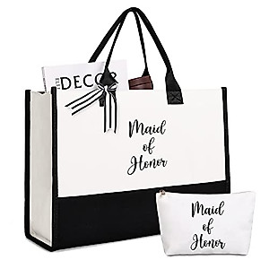 Lamyba Maid of Honor Tote Bag, Maid of Honor Gifts from the Bride, Bridal Shower Gifts, Black and White