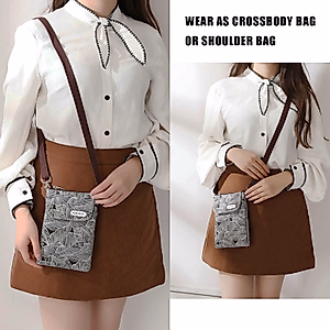 WITERY Small Canvas Cell Phone Purse Wallet- Handmade Cute Leaf Pattern Cross Body Phone Pouch with Shoulder Strap for Women Teen Girls