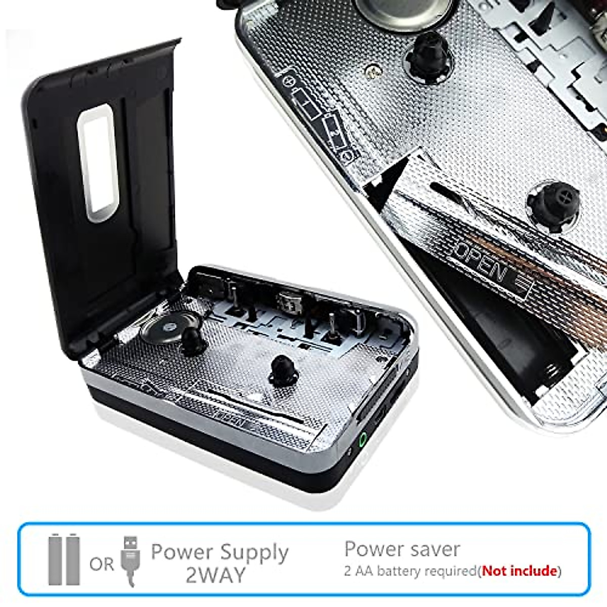 Reshow Cassette Player – Portable Tape Player Captures MP3 Audio Music via USB – Compatible with Laptops and Personal Computers – Convert Walkman Tape Cassettes to iPod Format (Silver)