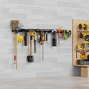 Waturis Garage Organizer Wall Mount, 64 Inch Garage Storage Organization, 20PCS Heavy Duty Garden Tool Organizer, Adjustable Tool Storage Rack Hooks, Yard Shed Tool Organizer, Hold Max 900 lbs