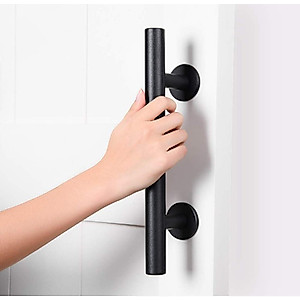 Ranbo Heavy Duty 12" Pull and Flush Barn Door Handle Set, Large Rustic Two-Side Design, for Gates Garages Sheds Furniture, Black Powder Coated Finish, Round