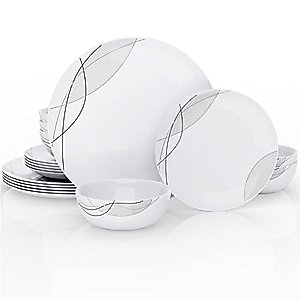 18-Piece Kitchen Dinnerware Set,Plates,Bowls,Break and Chip Resistant,Dish Sets Service for 6,Simple Lines