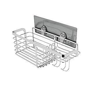 IRDFWH Adhesive Bathroom Shelf Organizer Shower Caddy Kitchen Storage Rack Wall Mounted No Drilling Stainless Steel Wire Basket Hook