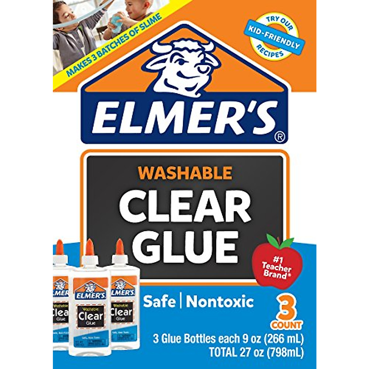 Elmer's Liquid School Glue, Clear, Washable, Pack of 3