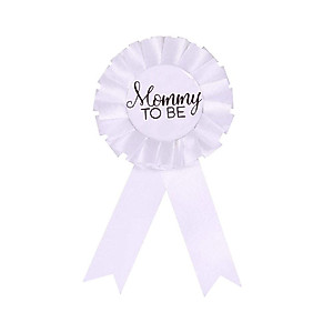 CoolerthingsDG, 1 Mommy to be Tinplate Badge Pin Neutral - Baby Shower Button New Mom Gifts Gender Reveals Party Baby Girl or for Boy, White Rosette Button Baby Celebration (White, NO footprint)