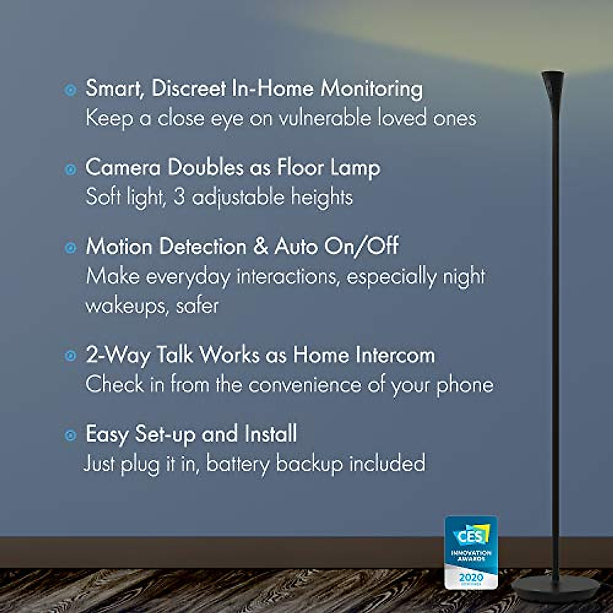 Panasonic HomeHawk FLOOR Home Monitoring HD Camera for Senior Care, Motion Detection Night Light, 2-way Talk, 24/7 Live View + Secure Recording, Alexa Compatible - KX-HNC850 (Black Satin)