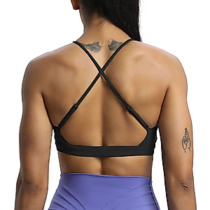 Aoxjox Women's Workout Sports Bras Jamie Deep V Fitness Backless Padded Training Gym Bra Yoga Crop Tank Top (Black, X-Small)