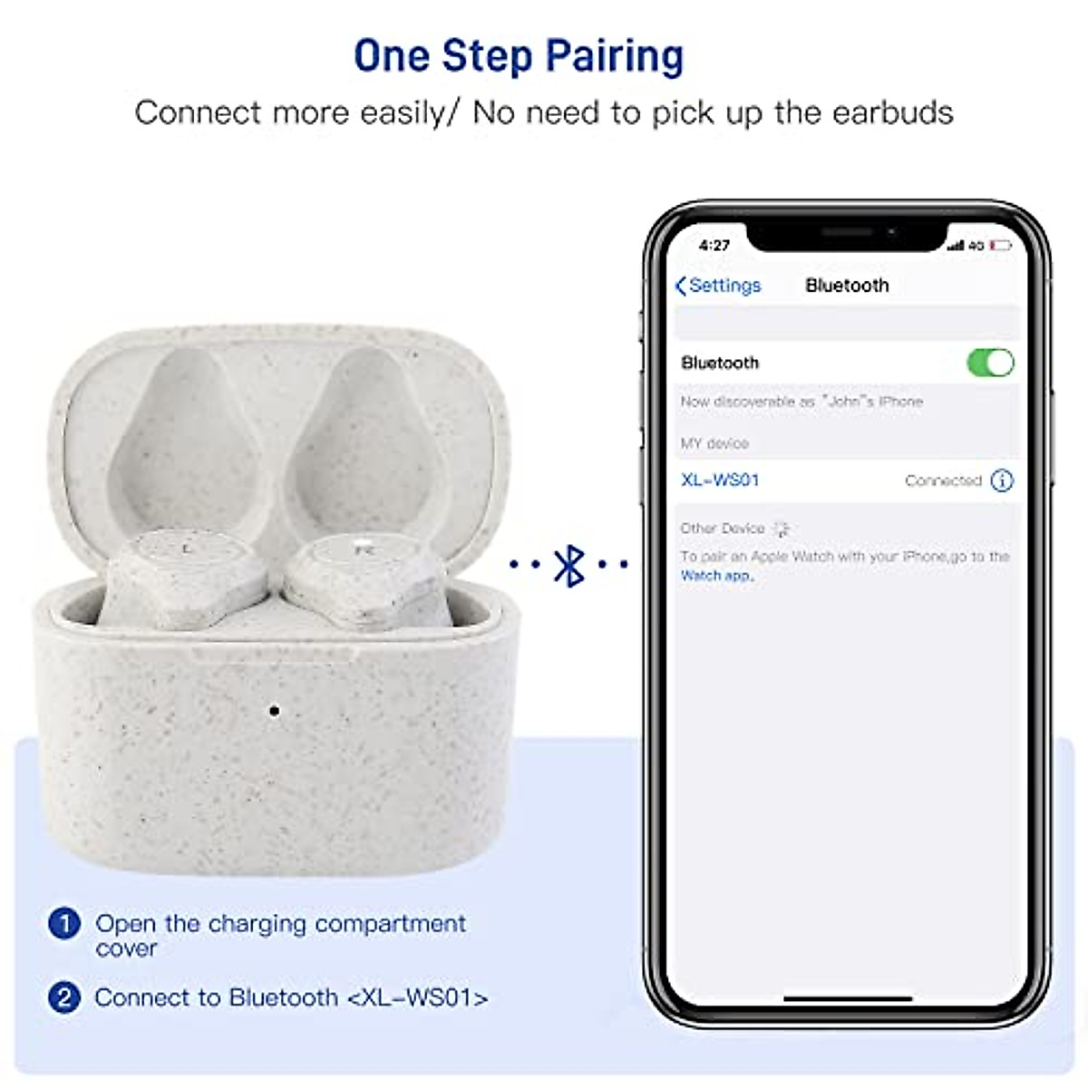 XINLIANG Headphones Wireless Bluetooth, in-Ear Earphones Microphone and Touch Control Call Noise Cancelling Earbuds Wireless and USB-C Charging Headphones Lightweight Earbuds with iPhone Android, PC