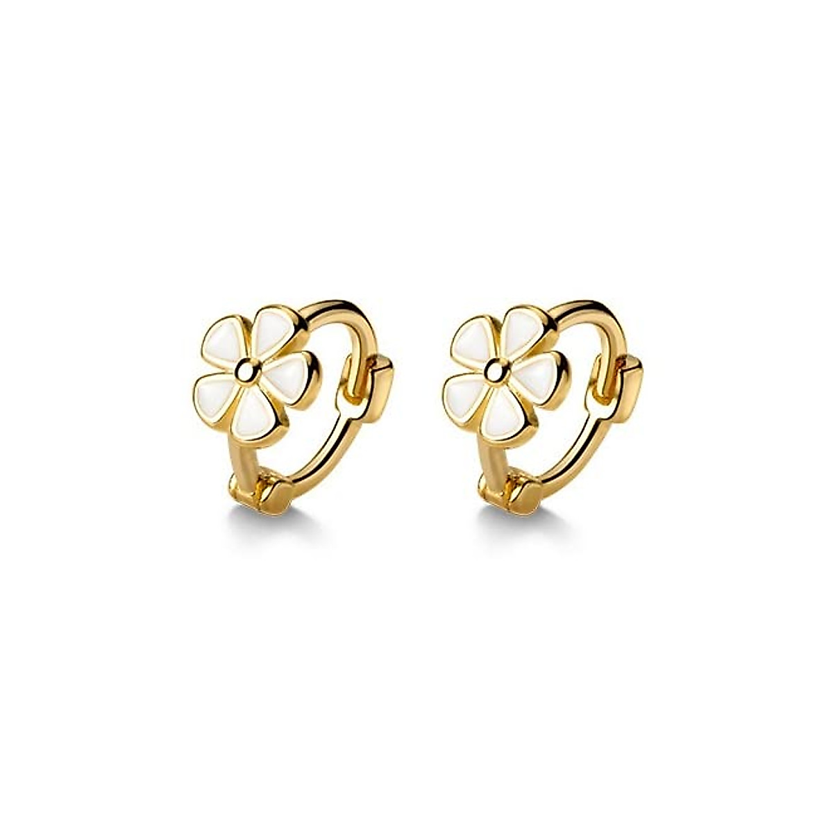 lianiser 14k Gold Plated Floral Flower Small Gold Huggie Hoop Earrings Little Hoop Earrings Statement Jewelry Five Petals Sterling Silver for Women Teen Girl-8mm gold