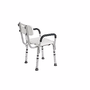 Drive Medical 12445KD-1 Shower Chair with Back and Padded Arms, Adjustable Height Shower Stool with Nonslip Feet, Tub Chair, Shower Chair for Elderly, Bath Seat with Back, 350 LB Weight Cap, White
