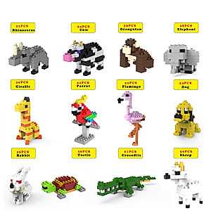 Jellydog Toy Mini Building Blocks Animals,Party Favors for Kids,12 in 1 Stem Toys Building Sets, Assorted Mini Animals Building Blocks Sets for Goodie Bags, Prize,Cake Topper